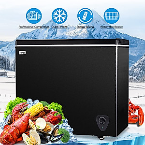 Deep Freezer 7.0 Cu Ft Chest Freezer With Adjustable Thermostat And Removable Storage Basket Small Freezer For Home Kitchen Office Bar WANAI