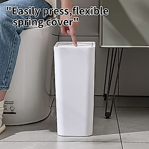 Trash Can, Plastic Garbage Can,3 Gallon Waste Basket for Bathroom, Bedroom, Modern Home Garbage Bin with Push Button, Commercial Trash Bin for Living Room, Office,Toilet, Outdoor (12L,White)