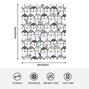 Cute Penguin Greeting Flannel Fleece Blanket Super Soft Cozy Plush Blankets Lightweight Microfiber Throw Blanket for Couch Sofa Bed