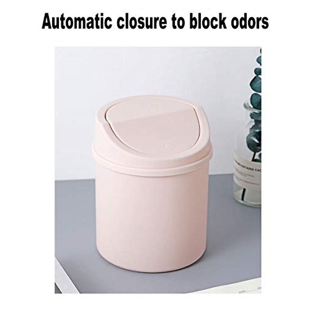 AKOAK 1 Pack Small Table Top Trash can, Mini Clamshell Wastepaper Basket, Simple, Convenient and Durable Household Plastic Storage Bin(Pink)