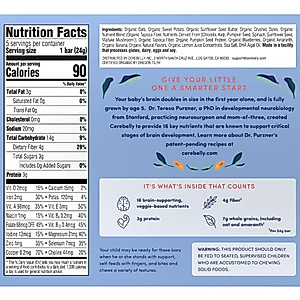 Cerebelly Toddler Snack Bars – Organic Sweet Potato Blueberry Banana Smart Bars (Pack of 30), Healthy Snack Bars for Kids - 16 Brain-supporting Nutrients from Superfoods - Made with Gluten Free Ingredients, Nut Free, No Added Sugar, Organic Whole Grain Nu