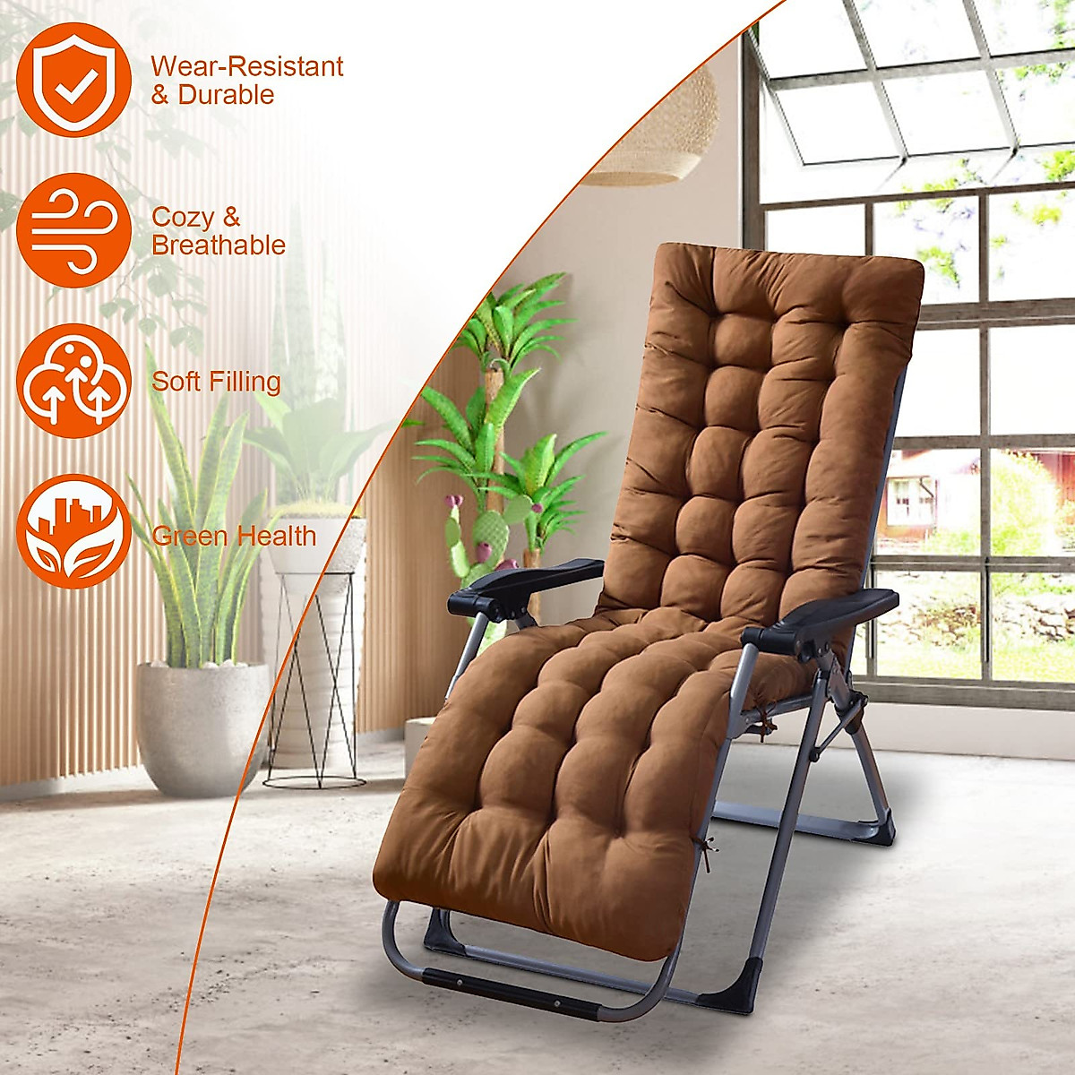 iMounTEK Lounge Chair Cushions 67x22x4in Thickened Padding Chaise Lounger Cushion Recliner Rocking Chair Sofa Mat Pad Chair Cushion for Indoor Outdoor Furniture, Zero Gravity Chair Cushion/Coffee