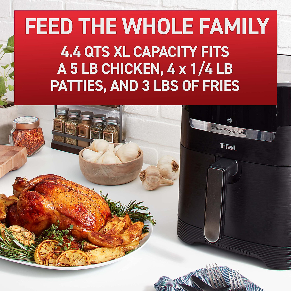 T-fal Air Fryer & Grill Combo Digital, 2-in-1, 4.4 Qrt, black