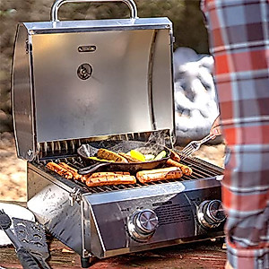 Monument Grills Tabletop Propane Gas Grill for Outdoor Portable Camping Cooking with Travel Locks, Stainless Steel High Lid, and Built in Thermometer