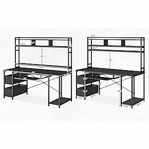 SEDETA Gaming Computer Desk, 55" Gaming Desk with LED Lights and Hutch, Computer Desk with Drawer, Power Outlet, Storage Shelves and Monitor Stand, Home Office Desk, Gamer Desk PC Table, Black
