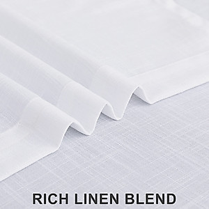 White Kitchen Cafe Curtains 24 Inch Length for Small Window Treatments 2 Panels Set Back Tab Pocket Top Tier Curtains Semi Sheer Linen Short Bathroom Curtains for Closet Door Coverings 30x24 Long