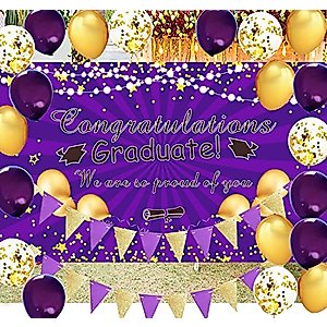 Purple Gold Graduation Party Supplies NYU Purple Gold Graduation Party Decorations 2023/Graduation Backdrop Purple Gold Grad Balloons/Photography Background for Class of 2023 Graduation