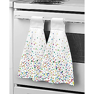 Colorful Texture Kitchen Towels with Hanging Loop 2 Pack, Absorbent Hand Towels for Bathroom, Gradient Watercolor Polka Dot White Hand Kitchen Towel Tea Bar Dish Cloths Tie Towel 18"x14"