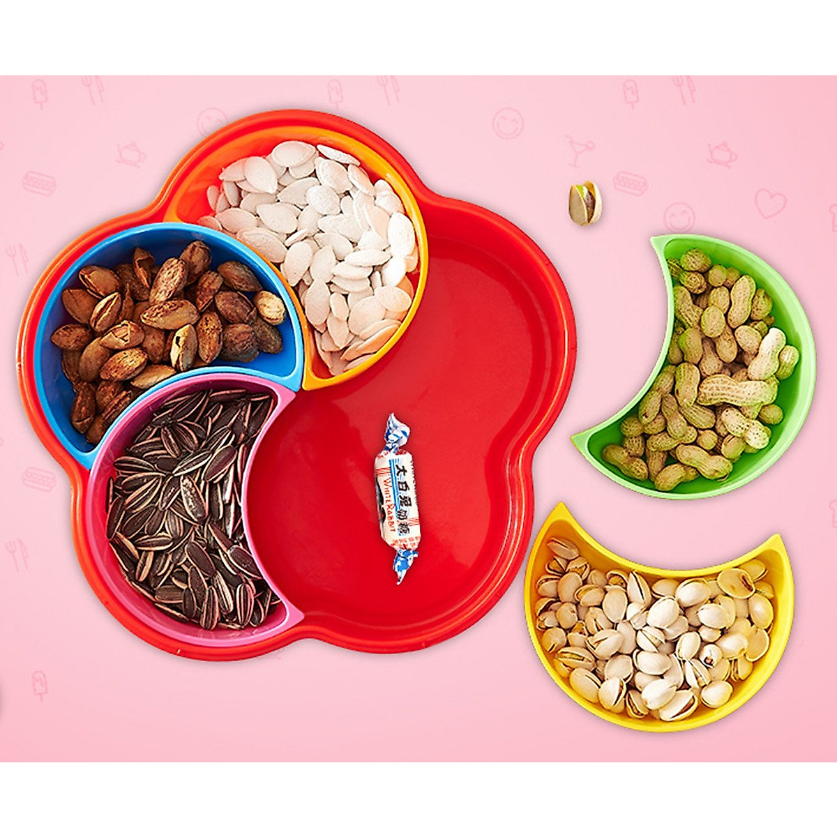 Emoyi Plastic Decorative Serving Trays Food Container with Lid and Removable Cup Appetizer Plates for Holiday Party and Kitchen