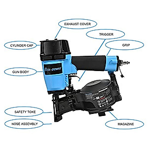 Bgx-power Roofing Nail Gun, 15 Degree CN45N Roofing Nailer 3/4-Inch to 1-3/4-Inch Coil Nails, 120-pcs Load Capacity Coil Nailer