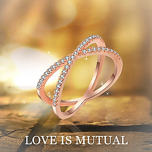 X Ring Sterling Silver, Cubic Zirconia X Criss Cross Ring for Women, (rose-gold-plated-silver, 6)