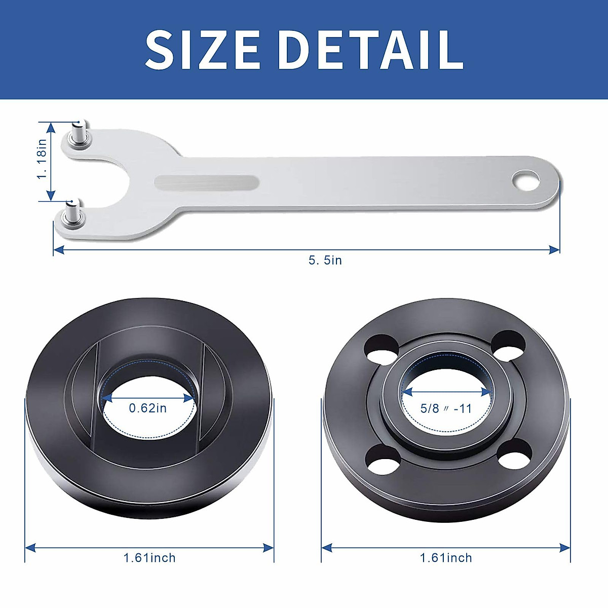 7PCS Angle Grinder Nut Angle Grinder Wrench Kit 5/8-11 Flange Metal Lock Nut for Compatible with Dewalt Milwaukee Makita193465-4 Metabo Bosch Ryobi Black Decker 4.5" 5" Grinder Parts