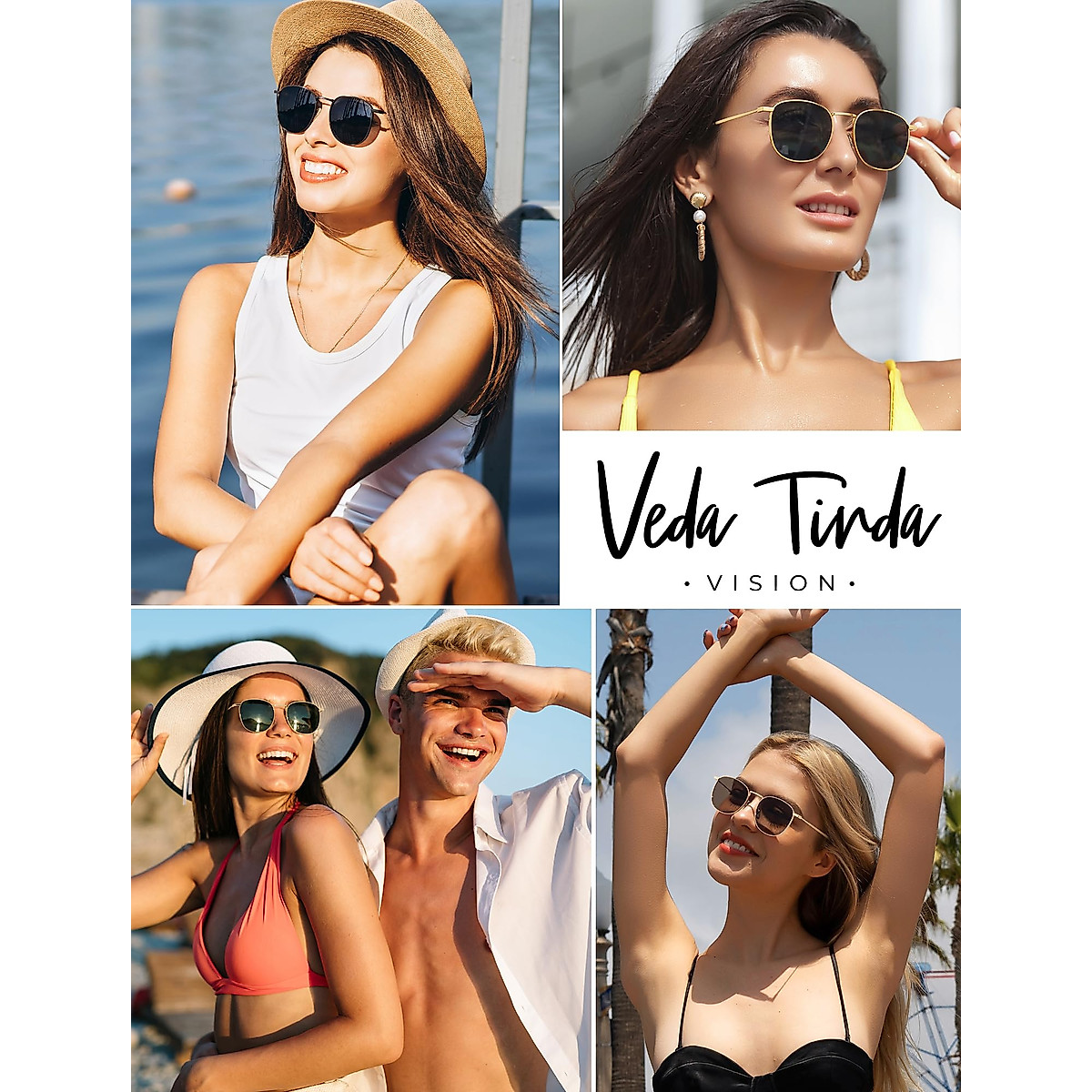 Veda Tinda Vision Sunglasses Women and Men Trendy Retro Square Black TAC Gold Frame Polarized UV400 Protection C09S01