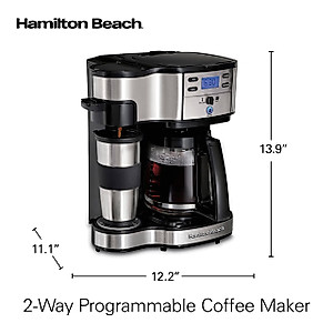 Hamilton Beach (49980A) Single Serve Coffee Maker and Coffee Pot Maker, Programmable, Black/Stainless Steel (Renewed)