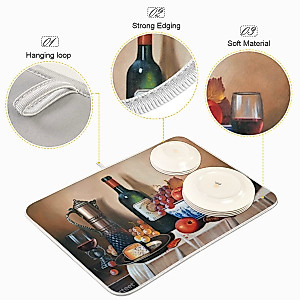 Red Wine Cheese Grape Fruit Dish Drainer Tray Counter Mats for Kitchen Drying Dish Mat Heat Resistant Mar Memory Foam Dish Drying Mat 18 x 24