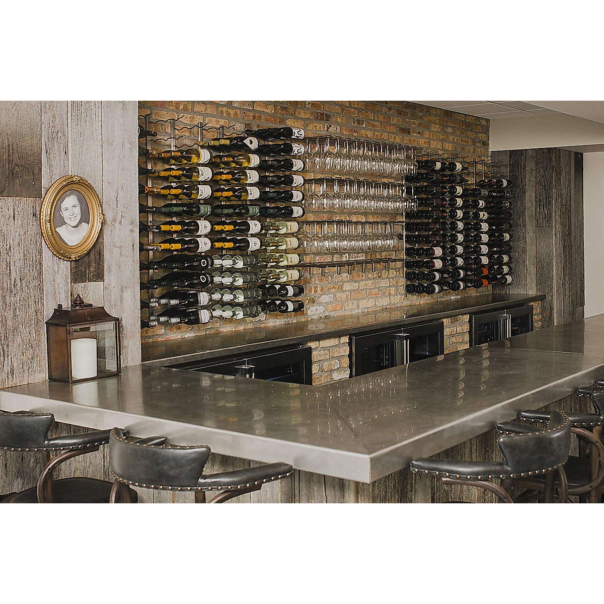 VintageView Wall Series-Stemware Wall Mounted Wine Glass Rack (Chrome Plated) Stylish Modern Wine Storage with Label Forward Design