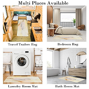 RYANZA 2 Pieces Kitchen Rugs, Abstract Anti Fatigue Non Slip Foam Cushioned Art Bright Yellow Modern Pale Comfort Indoor Floor Mat Runner Rug Set for Laundry Office Sink Bathroom (17"X48"+17"X24")