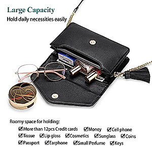 Peacocktion Small Quilted Crossbody Bags for Women, Shouler Handbags RFID Cell Phone Wallet Purse Clutch with Tassel (Black)