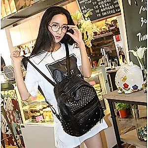 Midremer Women Black PU Leather Studded Backpack Purse Cute Fashion Punk Rivet Casual Pack Satchel School Bags for Girls Ladies Women (Large)