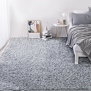 HOMBYS Shaggy Area Rug 8x10 Feet, Ultra Soft Large Plush Faux Fur Carpet, Non-Skid Bedroom Living Room Rug for Kids Playroom Home Decor, Light Grey