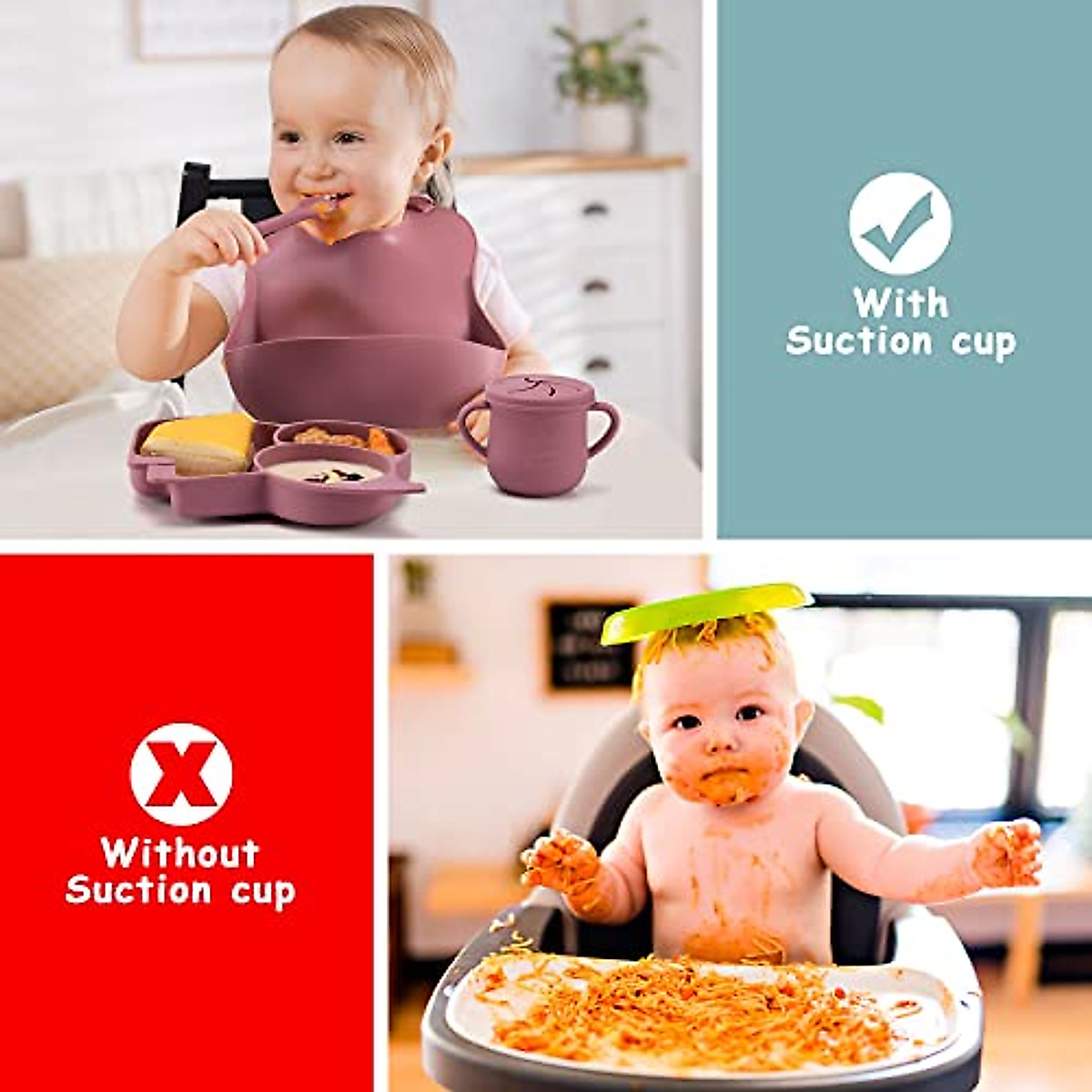 Mummentos Silicone Baby Feeding Set - Baby Led Weaning Supplies, Toddler Utensils, Transition Sippy Cups For Baby, Baberos Para Bebe, Suction Plates For Baby, Silicone Bibs For Babies.