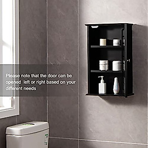 Bathroom Cabinet Wall Mount with Door and Adjustable Shelf, 14"x22" Wooden Medicine Cabinet Over Toilet Storage Wall Hanging Cabinets for Bathroom, Bedroom, Kitchen, Laundry Room (Black)