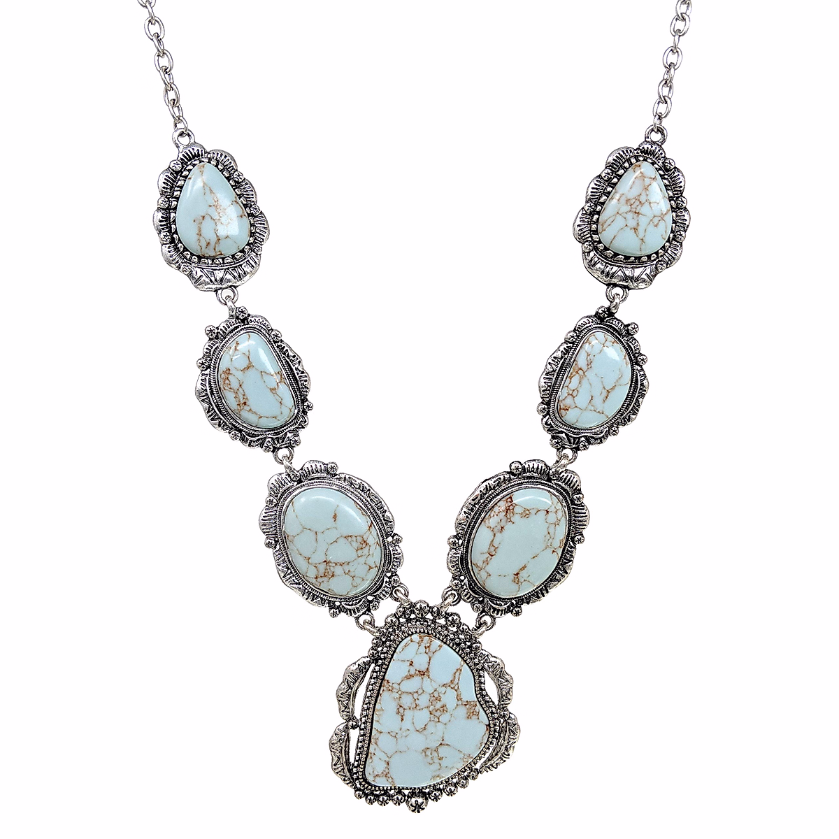 Elosee Turquoise Stone Western Style Bib Statement Pendant Long Necklace 27 Inch (Turquoise)