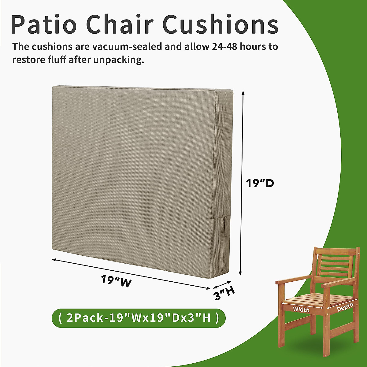 Easy-Going Patio Chair Cushion 19 x 19 Inch Set of 2 Durable Textilene Outdoor Seat Cushions for Patio Furniture Fade Resistant Garden Sofa Couch Chair Pads, Camel