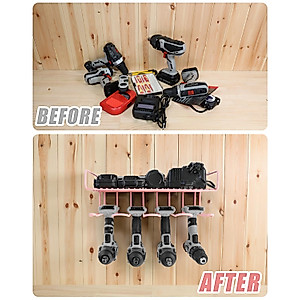 WellMall Pink Power Tool Organizer - Wall Mount Style for Power Tool Drill Storage as Heavy Duty Tool Shelf & Tool Rack with Compact Design