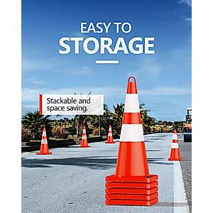 BATTIFE 12Pack Traffic Safety Cones 28 inches with Reflective Collars, PVC Orange Construction Cone for Traffic Control, Driveway Road Parking