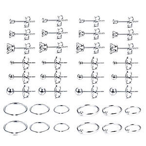 MILACOLATO 18 Pairs Small Tiny Stud Hoop Earrings for Women 14K White Good Plated Stainless Steel Earrings Set for Multiple Piercing Hypoallergenic CZ Ball Studs Endless Cartilage Hoops Earrings