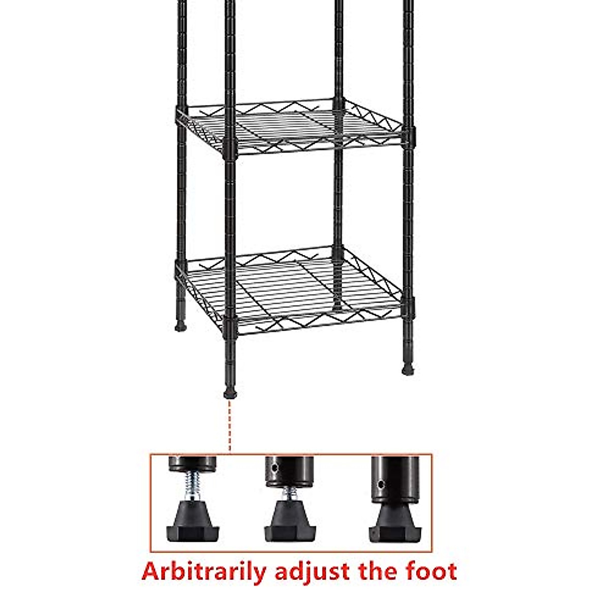 GIOTORENT 5 Tier Standing Shelving Metal Units, Adjustable Height Wire Shelf Display Rack for Laundry Bathroom Kitchen 11.8 W x 11.8 D x 50 H (5-Tier, Black)
