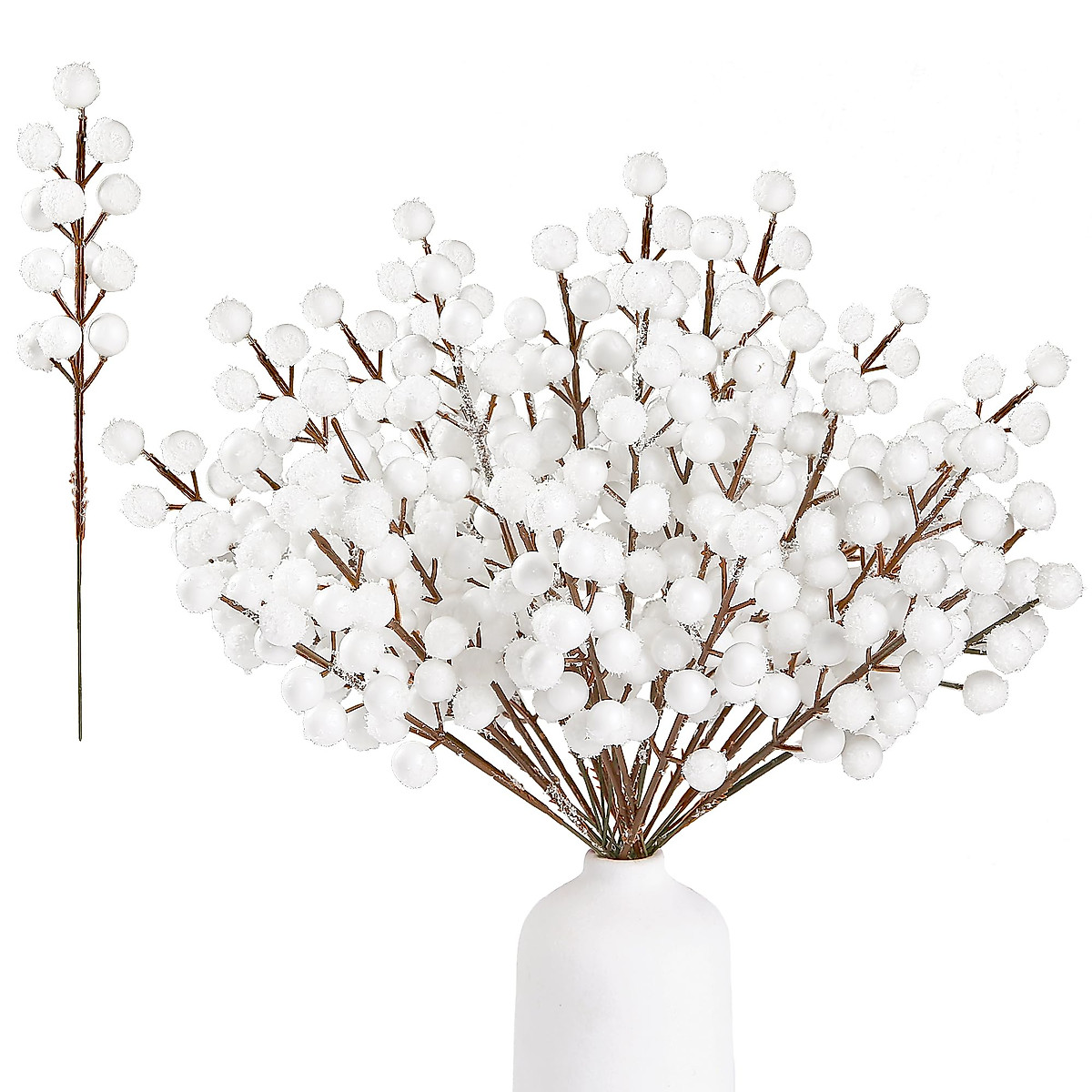 Sggvecsy 30 Pack Snow Frosted Artificial White Berry Stems 8.9inch Snowy Christmas Red Spray Picks Holly Berry Branches for Christmas Tree Decoration DIY Crafts Xmas Ornaments Home Decor (White)