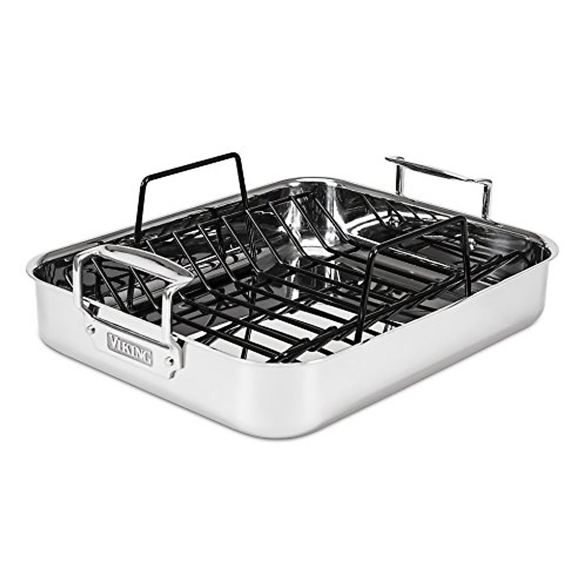 Viking Culinary 3-Ply Stainless Steel Roasting Pan, Includes a Nonstick Rack, Dishwasher, Oven Safe, Works on All Cooktops including Induction