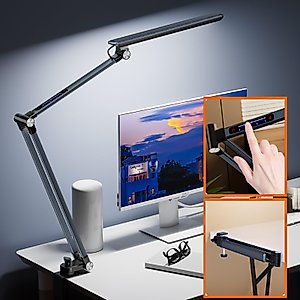 Reifeiniwei LED Desk Lamps,10 Color Modes 2700k-7000k Lighting and Stepless Dimming Modern Table Lamp for Monitor Studio Reading,Architect Clamp for Home Office Iron-Grey 15W…