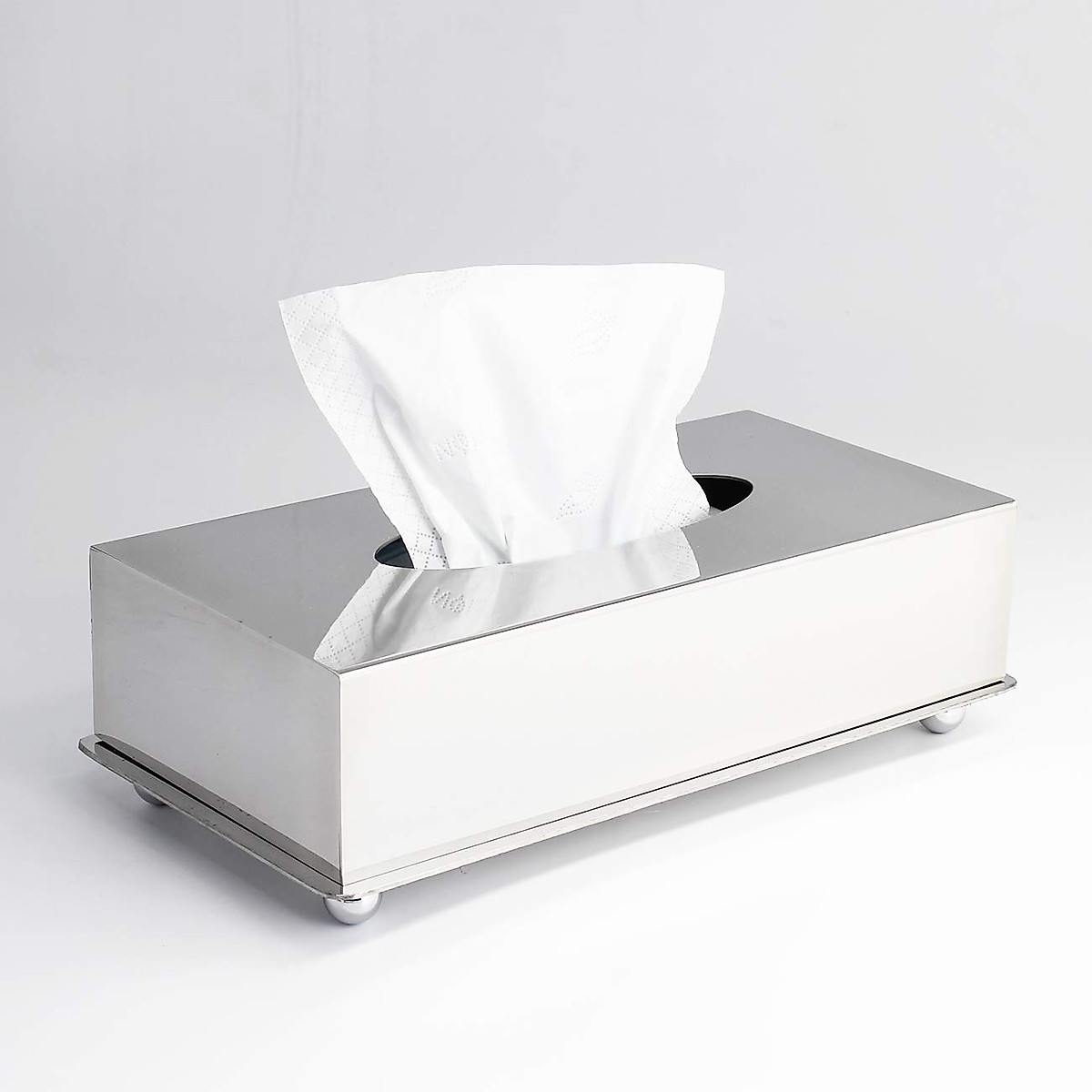 kimzcn Rectangular Tissue Box Cover - Stylish Stainless Steel Paper Facial Cover, Modern Metal Tissue Box Holder for Bedroom/Bathroom/Vanity/Countertop/Office, Polished Finish