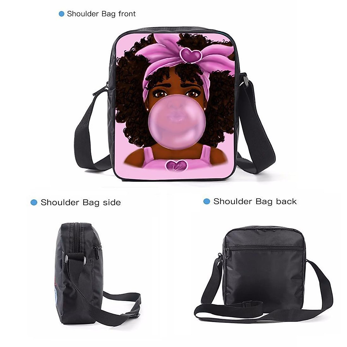 AHHXQQN African girl three piece backpack set cute black girl backpack suitable for teenage female students 16 inches