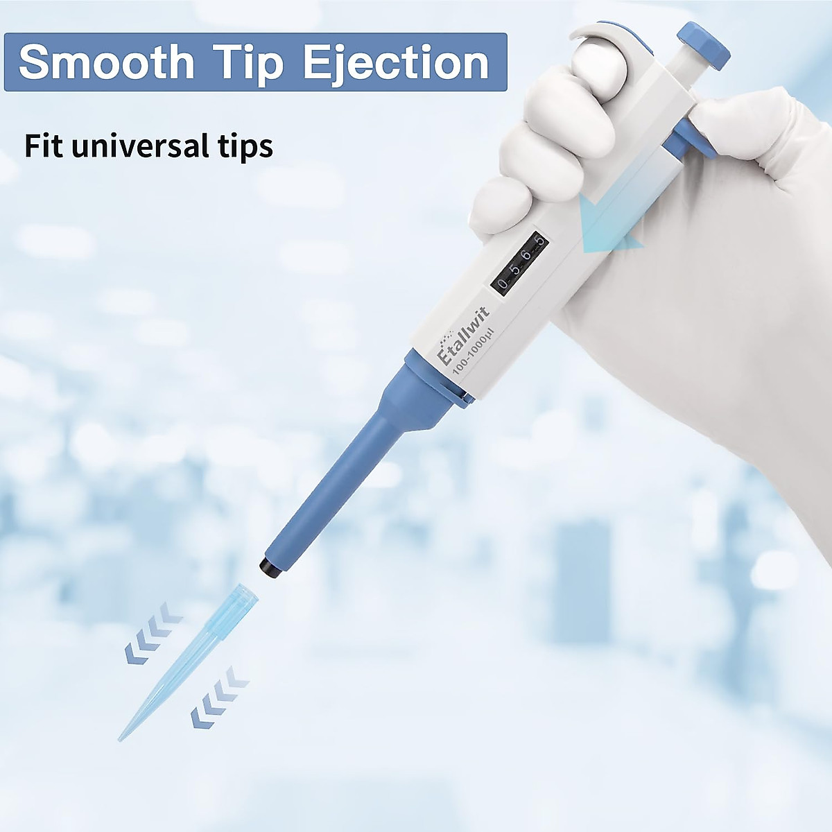 Etallwit Single Channel Pipette with Adjustable Variable Volume, High Accurate Manual Micropipette for Lab, 1000-5000ul