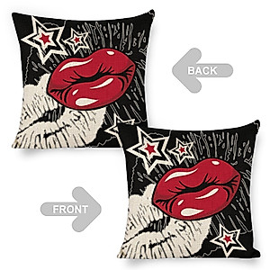 JOJOART Red Sexy Kiss Star Linen Pillow Covers 18x18In Set of 1 Pop Art Style ThrowPillow Covers Decorative Square Pillowcase Protector Cushion Case for Sofa Couch Bed Pillow Pillowcases