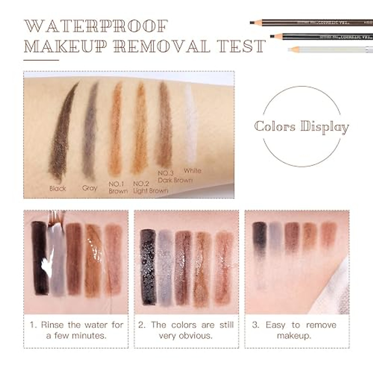 LSxia Waterproof Eye-Brows Pen-cil Set, Pull Cord Peel-off Eyebrow Pencil Microblading Eyebrow Pen Supplies Kit, White Eye-Liner Pencil and Eyebrows Tool Tattoo Makeup For Marking (5+1 Dark Brown)