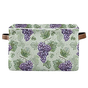 ALAZA Grapes Purple Storage Basket for Shelves for Organizing Closet Shelf Nursery Toy, Fabric Collapsible Storage Organizer Bins Decorative Baskets with Handles Cubes