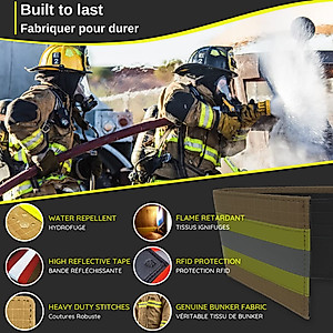 Flashfire Supply Firefighter Wallet Original Reflective Turnout Bunker Fabric Gear Men Gift RFID Protection (Beige & Yellow), Medium