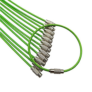 H-Laner Key Ring 6.8 “Stainless Steel Wire Twist Lock Heavy Duty Car Keychains,2mm ID Tag Keepers Cable,Luggage Tag Loops Pet Tag ring(Green-12-ring)