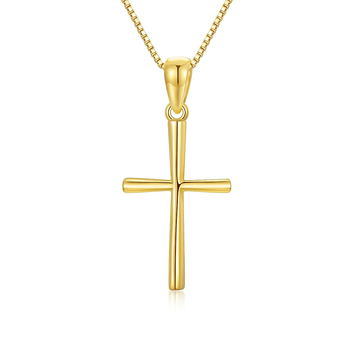 SISGEM 14k Gold Cross Pendant and Box Chain Necklace for Women, Baptism Jewelry Confirmation Gifts for Her, 18 inch