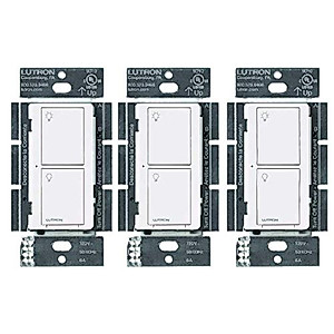 Lutron Caseta Smart Lighting Switch for All Bulb Types or Fans | Neutral Wire Required | PD-6ANS-WH | White (3-Pack)