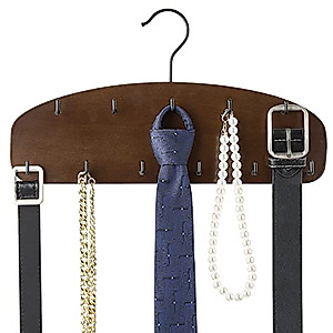 Mkono Belt Hanger for Men Closet Wooden Belt Ties Organizer Rack with 11 Hooks, Retro Sturdy Belt Storage Display Holder for Ties Belt Organize 360°Swivel Multifunctional Hanger for Closet Storage