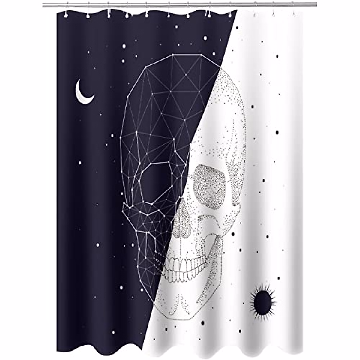 Sugar Skull Shower Curtain, Graveyard Mexico Design on Black White Backdrop Print, Cloth Fabric Bathroom Decor Set with Hooks 66x72Inch(168x183cm)
