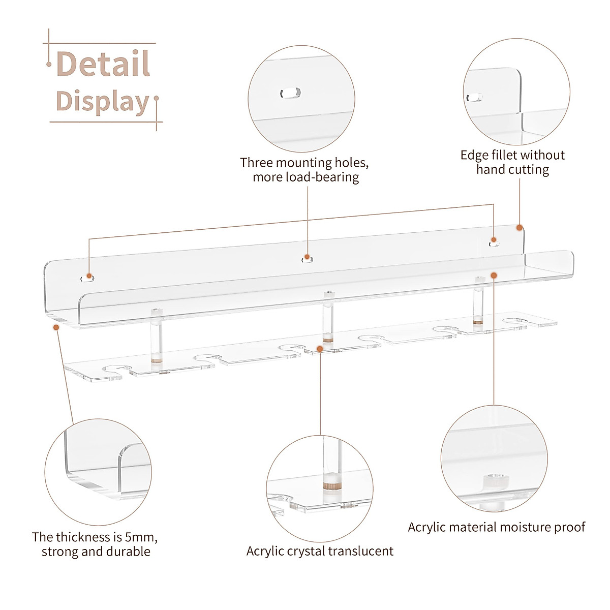 Hexsonhoma 24'' Clear Wine Glass Holder Wall Mounted 2 Pack, Acrylic Wall Bar Shelf with Removable Glasses Holder, Floating Bar Shelves for Wine Bottles, Liquor Bottles, Glasses
