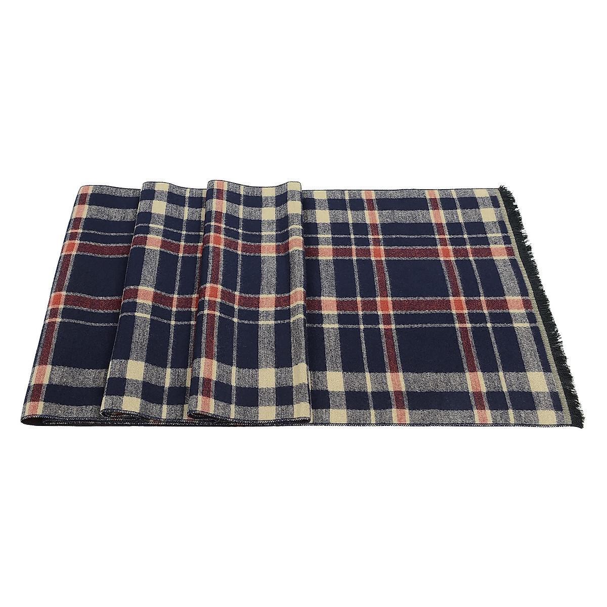 Scarf for Men Fall Winter Warm Scarves Soft Tassel Cashmere Feel Scarf Navy & Beige & Red