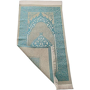 BAYKUL Muslim Prayer Rug-Islamic Turkish Velvet Rugs-Great Ramadan Gifts-Janamaz Prayer Mat for Women Men-Portable Carpet Muslims Mats-Praying Rugs Islam-Sajadah-Gift Praying Beads 99 (Blue)
